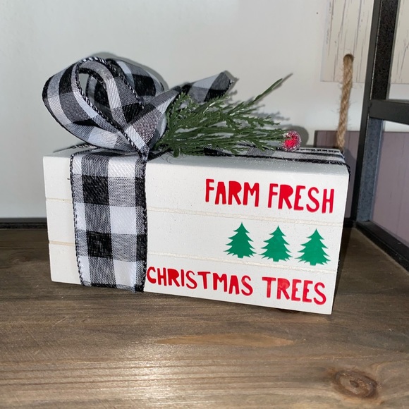 Holiday | Farm Fresh Christmas Trees Faux Book Stack Holiday Home Decor ...